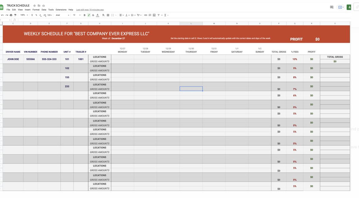 All in one Trucking Dispatching Spreadsheet – Downloadable Carrier ...